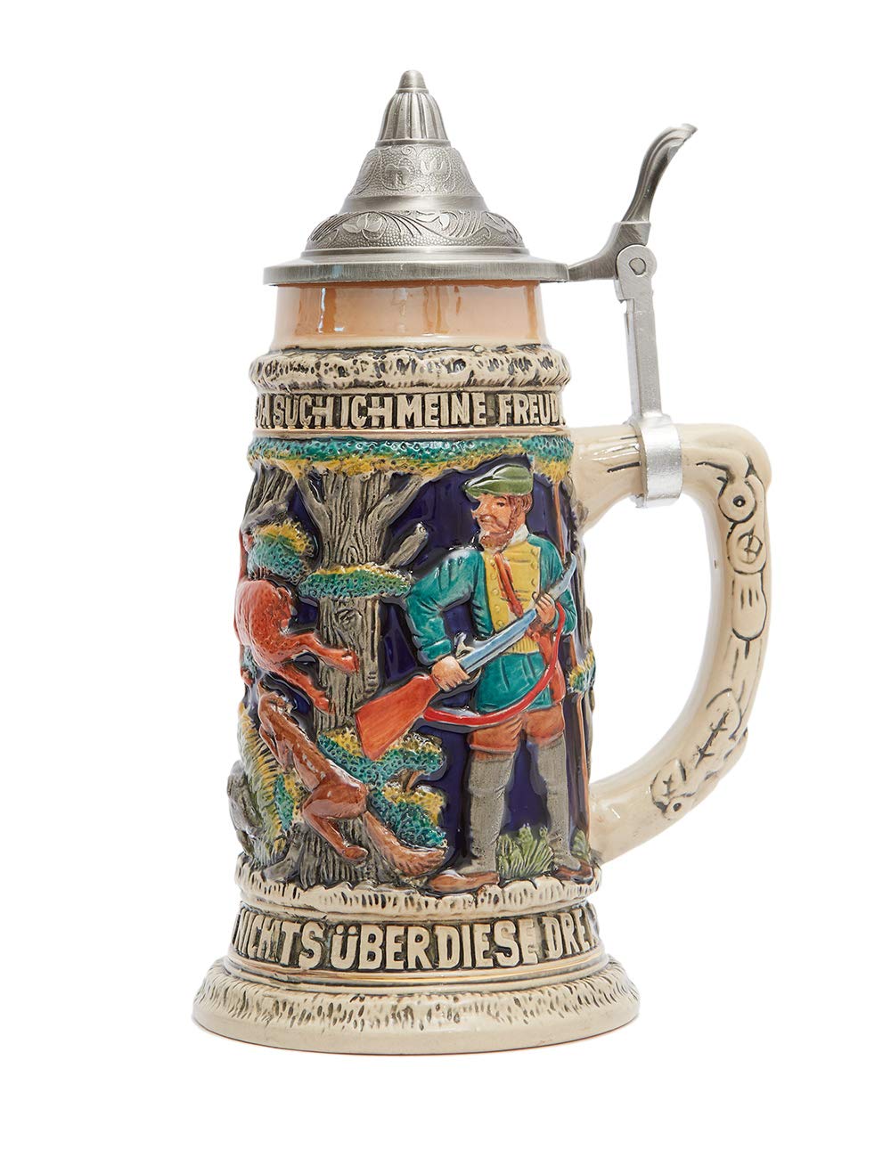 HAUCOZE Beer Stein Mug German Hunting Drinking Stanley Viking Tankard with Petwer Lid for Birthday Gifts Men Father Husband 0.6 Liter