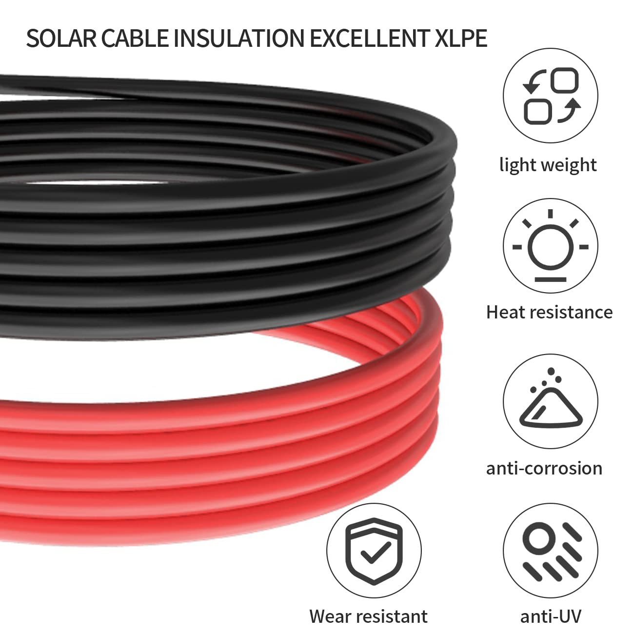 ELFCULB Solar Panel Extension Cable - 1Pair 12AWG 3FT Solar Extension Cable Black & Red, Solar Panel PV Cable Wire with Male/Female Connectors