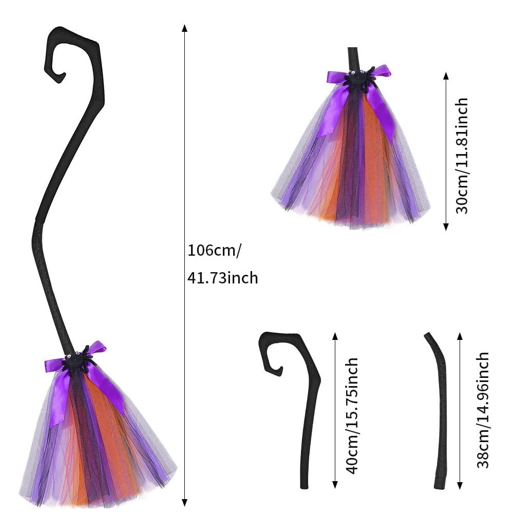 Halloween Witch Broom, 42'' Witch Broomstick Wizard Flying Gauze Broom, Witch Accessories Witch Decor for Cosplay Broom Props Dress up Halloween Party Decorations(A)