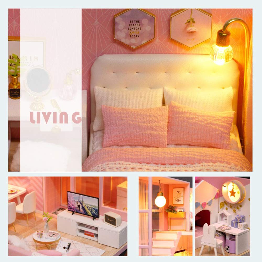 CUTEBEE Dollhouse Miniature with Furniture, DIY Dollhouse Kit Plus Dust Proof and Music Movement, 1:24 Scale Creative Room Idea (DREAM ANGELS)