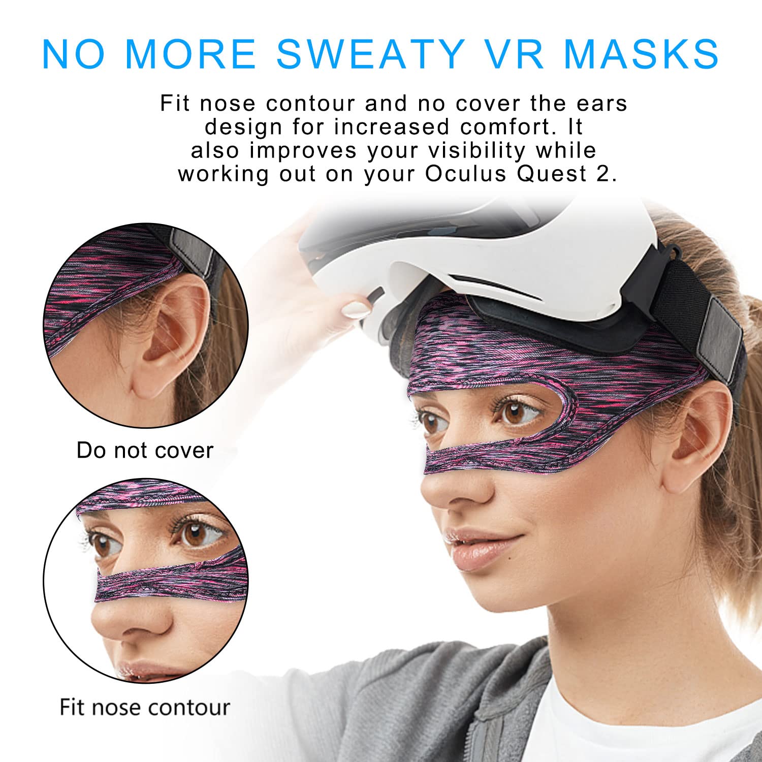CUTEFA VR Masks Sweat Band Adjustable Breathable Eye Mask for Oculus Quest 2 Accessories, Washable Facemask Cover HMD Padding for VR Workouts Supernatual (3pcs)