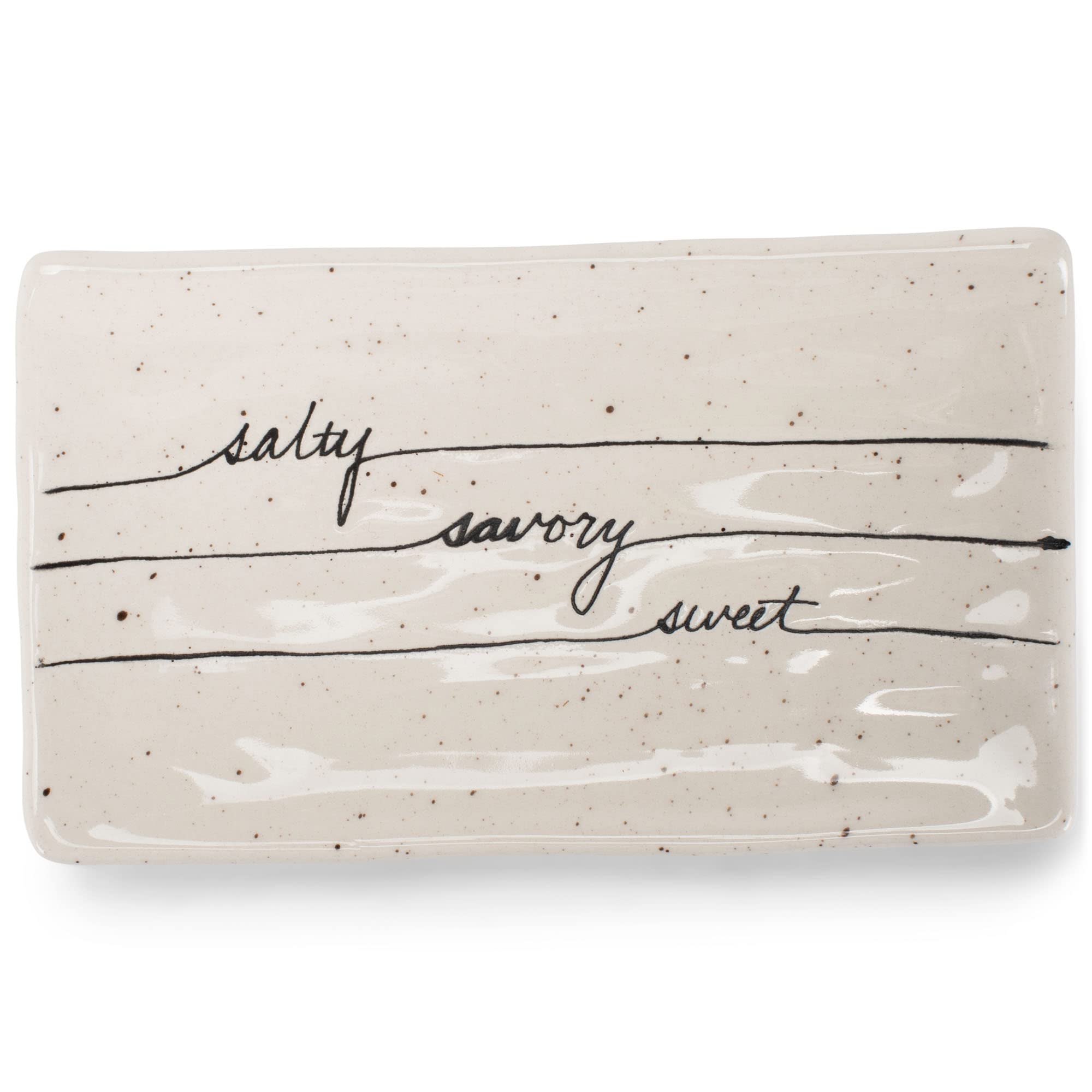 DEMDACO Salty Savory Sweet Glossy Speckle White 6 x 3.5 Stoneware Ceramic Everyday Kitchen Rectangle Spoon Rest