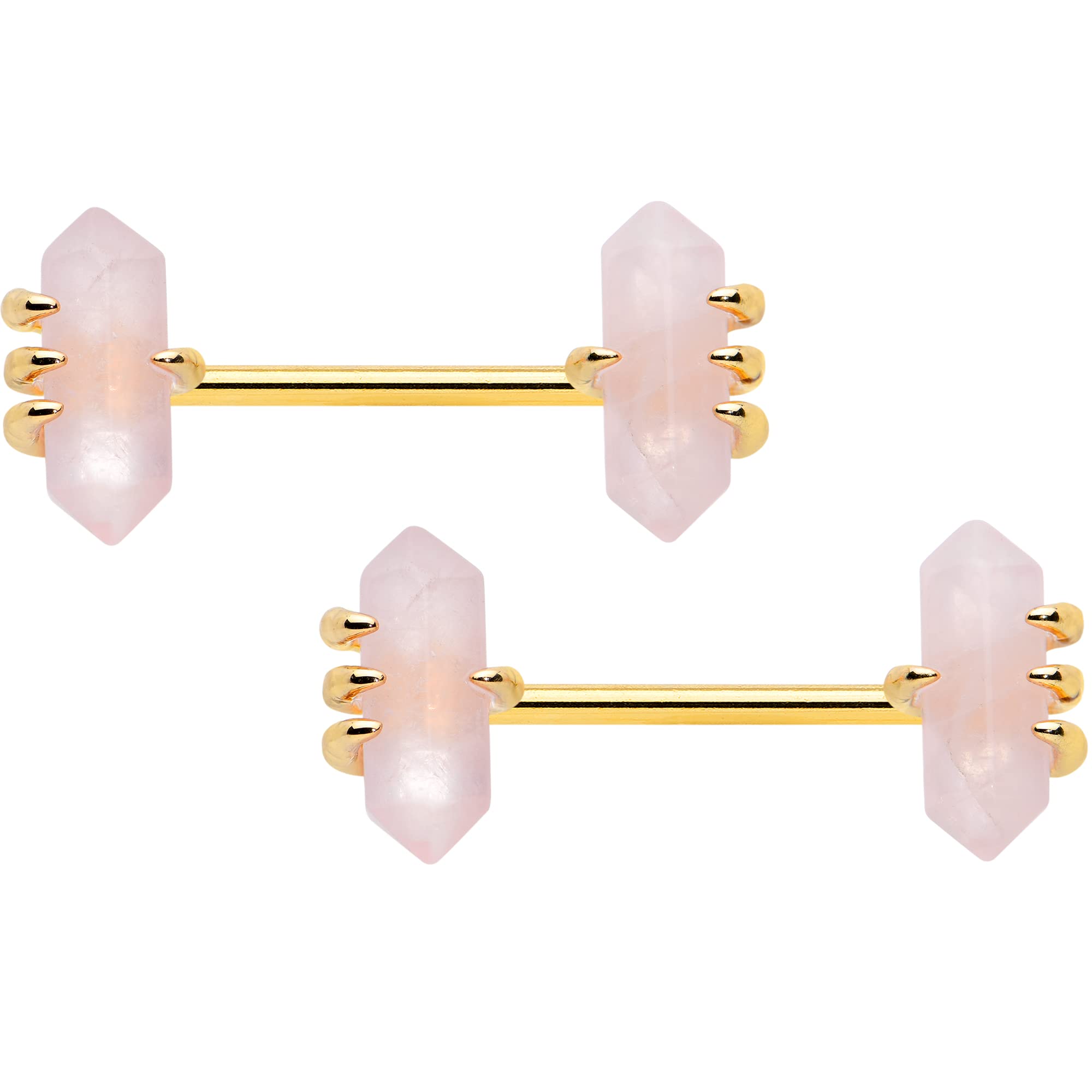 Body Candy 14G Womens Nipplerings Piercing Stainless Steel 2Pc Pink Rose Quartz Claw Nipple Ring Set 9/16"
