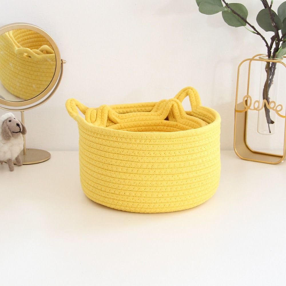 CHDHALTD Cotton Rope Woven Storage Basket,Small Basket Gift Baskets Toy Storage Basket Key Tray Living Room Bathroom Storage Basket(L,Pink)