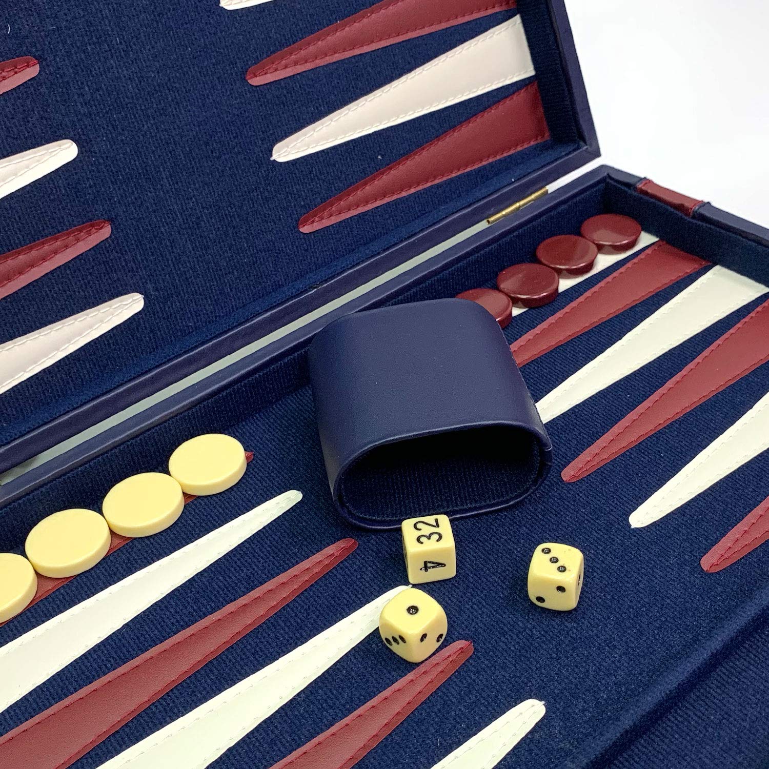 Sun Flair Backgammon Sets for Adults Kids 15 Inch, Folding Classic Board Game with Premium Leatherette Case, Smart Tactics, Best Strategy, Tip Guide Enclosed, Blue and Burgundy, 136M-4