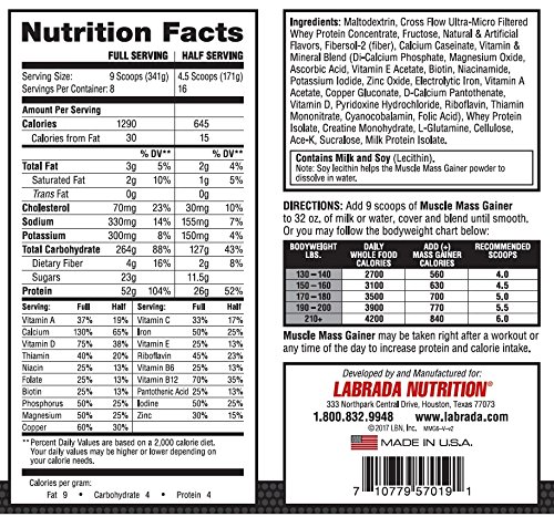 Labrada Nutrition Muscle Mass Gainer, Vanilla, 6 Pound (Packaging may Vary)