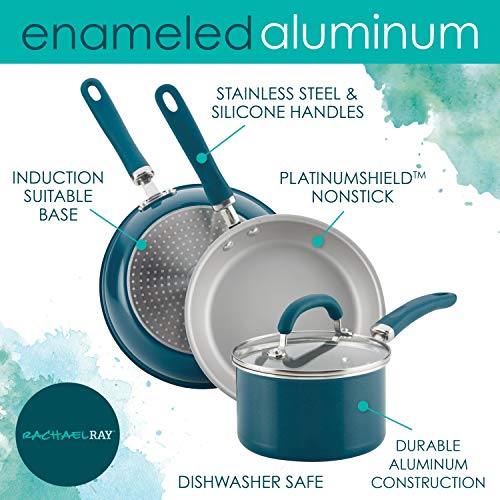 Rachael Ray Create Delicious Nonstick Cookware Pots and Pans Set, 13 Piece, Teal Shimmer