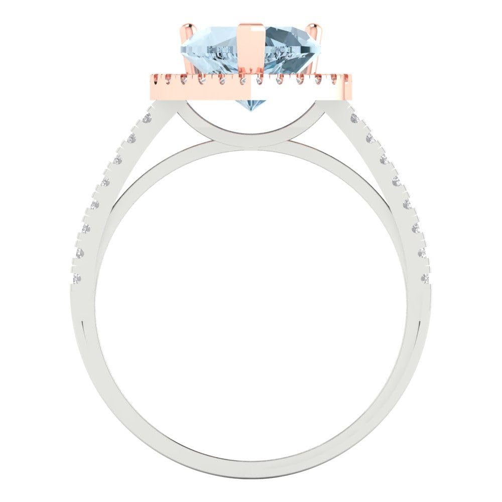 Clara Pucci 2.3ct Heart Cut Solitaire Halo Sky Blue Aquamarine Designer Wedding Bridal art deco Anniversary Ring 14k 2 Tone Gold 11