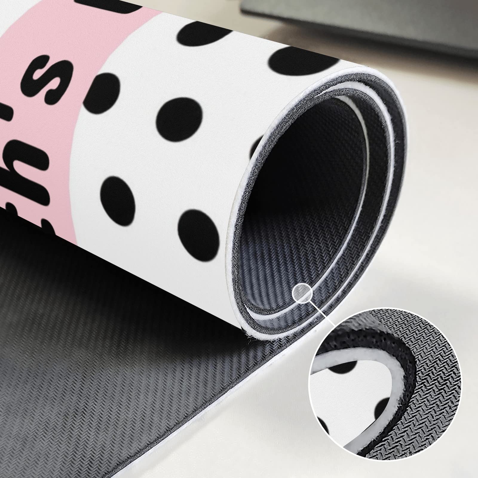 Custom Polka Dot Point Pink Black Kitchen Mats with Name Text Non Slip Soft Rubber Doormats Runner Carpets Rugs for Bathroom Bedroom Laundry Decor 48x17 Inch