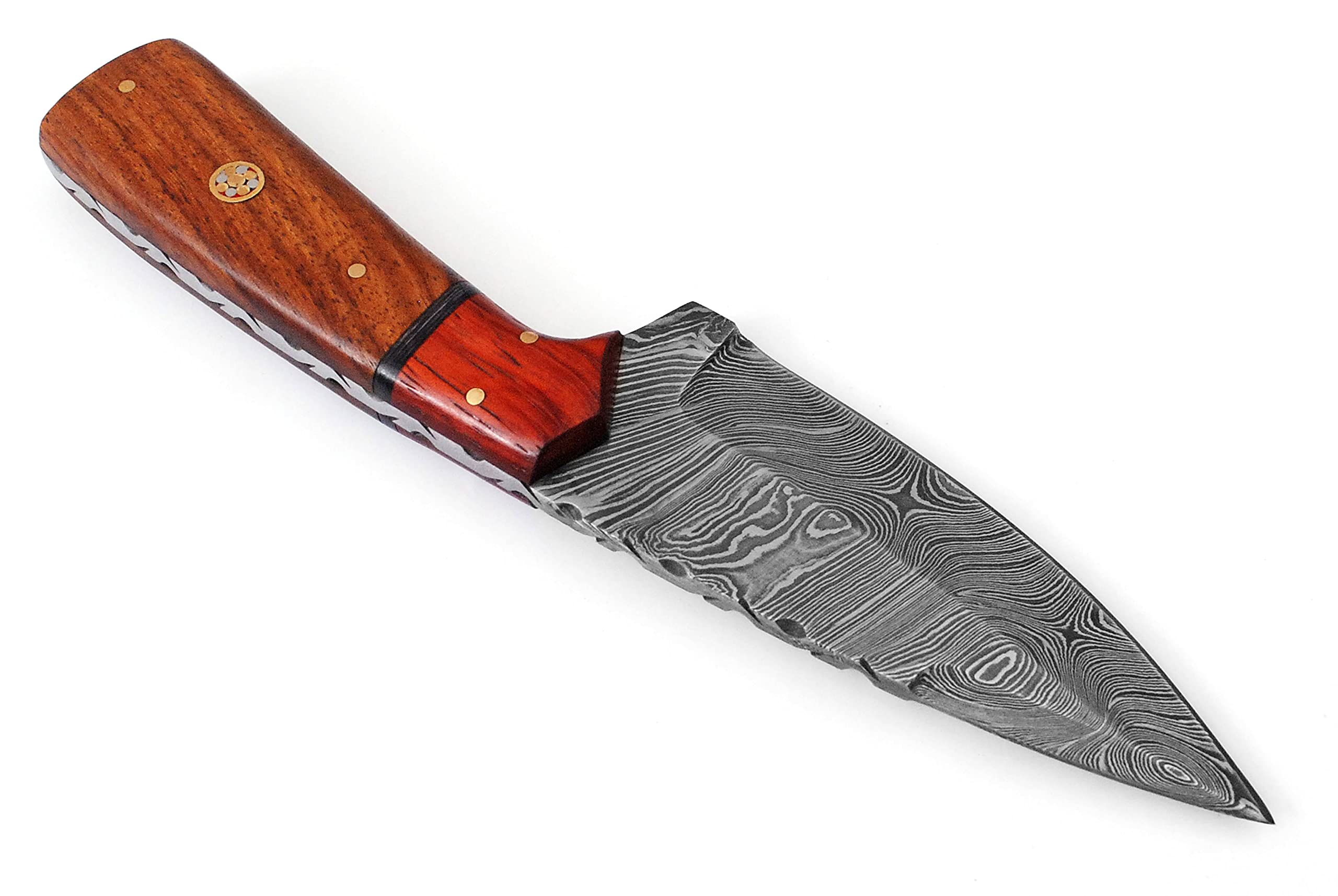 Damascus Knives Custom Handmade Damascus Hunting Knife (Brown and Red)