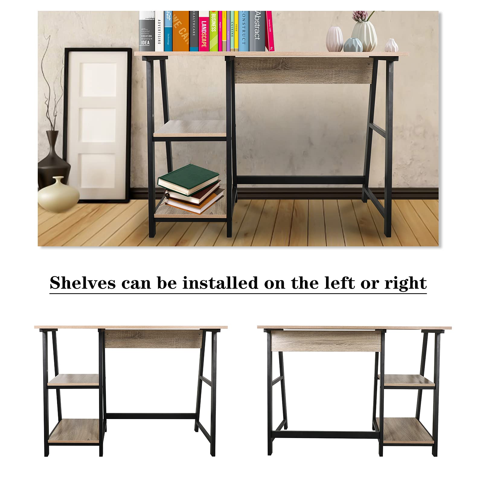 Computer Desk, 40 Inch Home Office Desks with Shelves, Study Desk with 2 Storage Shelves, Laptop Notebook Study Desk for Small Spaces Home Office