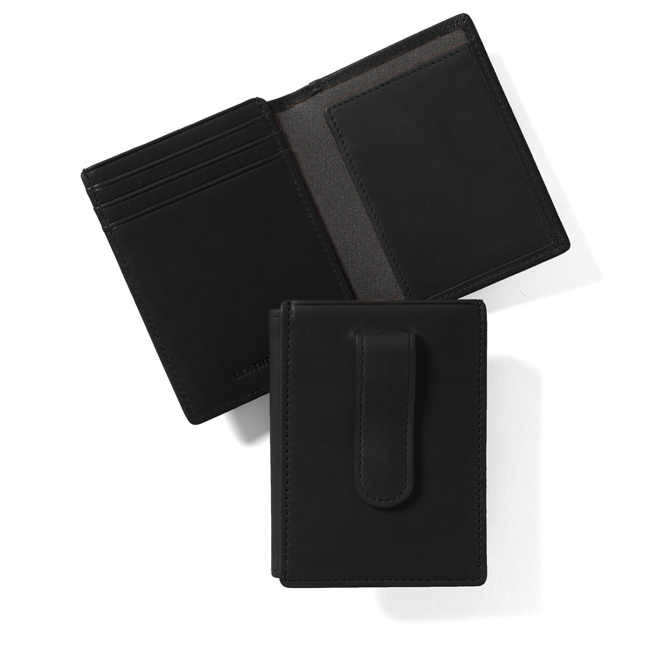 Leatherology Premium Black Oil Men's Money Clip Card Holder Wallet with ID Window