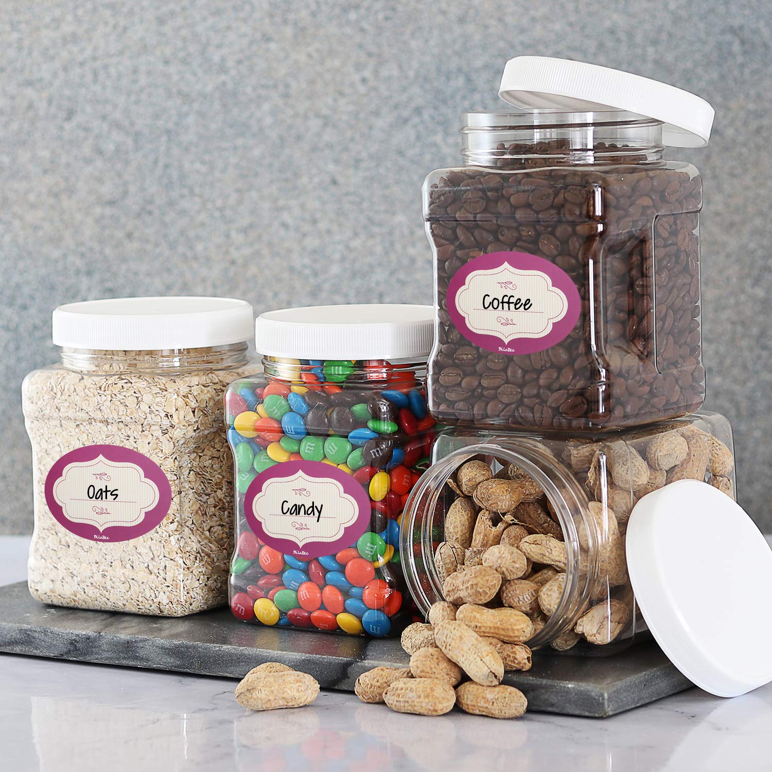 DilaBee Clear Plastic Storage Jars with Lids - 3 Pack - Square Plastic Containers with Airtight Lids - Canisters with Pinch Grip Handles - BPA-Free - 64 Oz