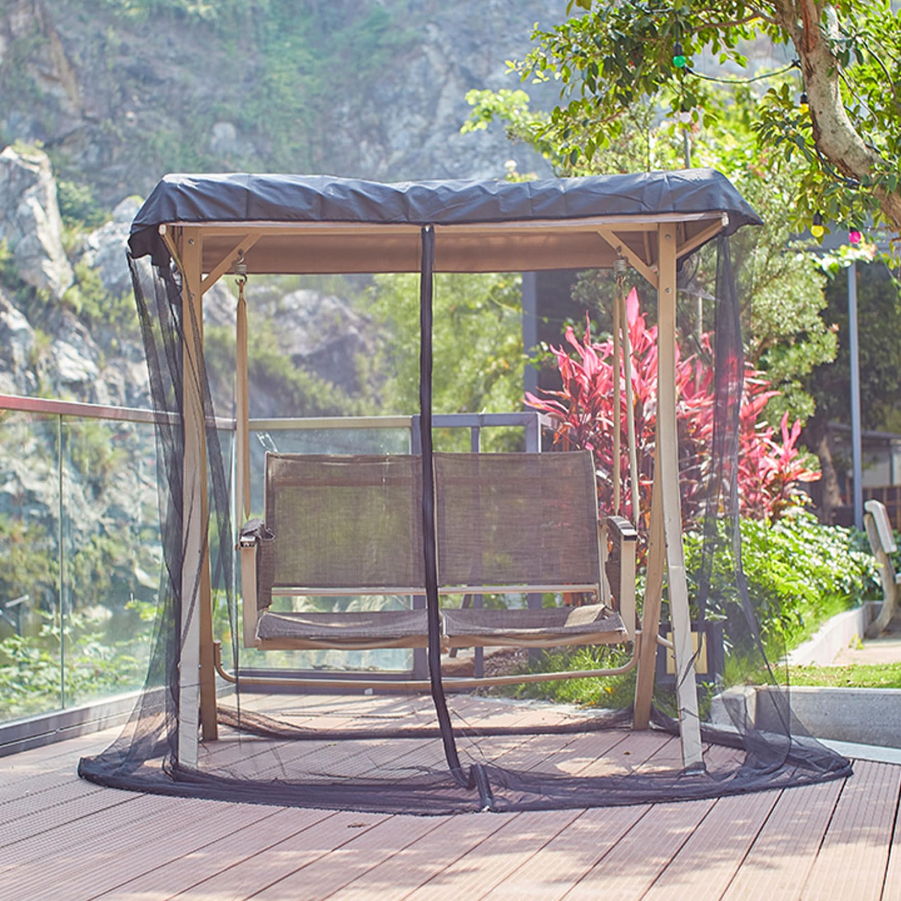Garden Netting Patio Net for 3 Person Swing Chair, Waterproof Top Cloth Mesh Netting with Zipper,Breathable Roof Tent, Rectangle Outdoor Screen Tent