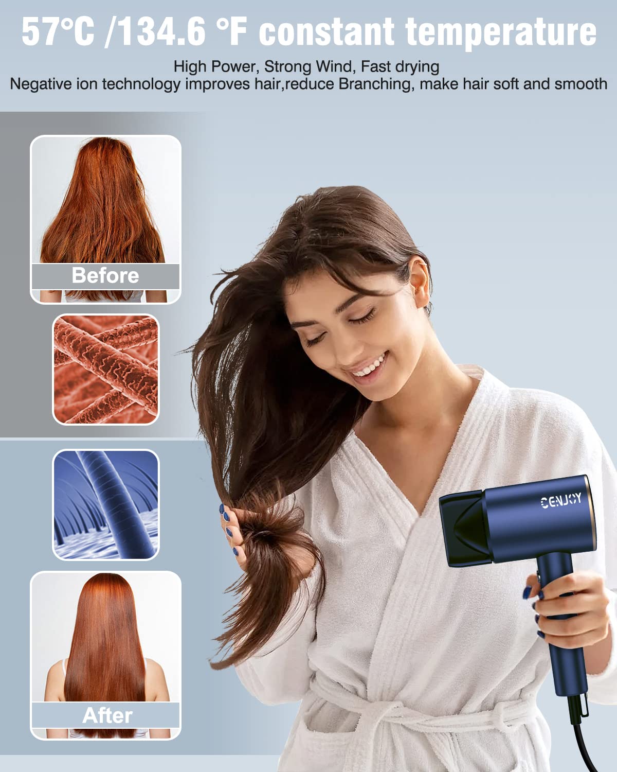 CENJOY Hair Dryer - 1875W Negative Ion Hairdryer with Diffuser, 2 Heating/2 Speed/Cool Setting, Lightweight, Compact, Portable, Quiet for Home, Travel