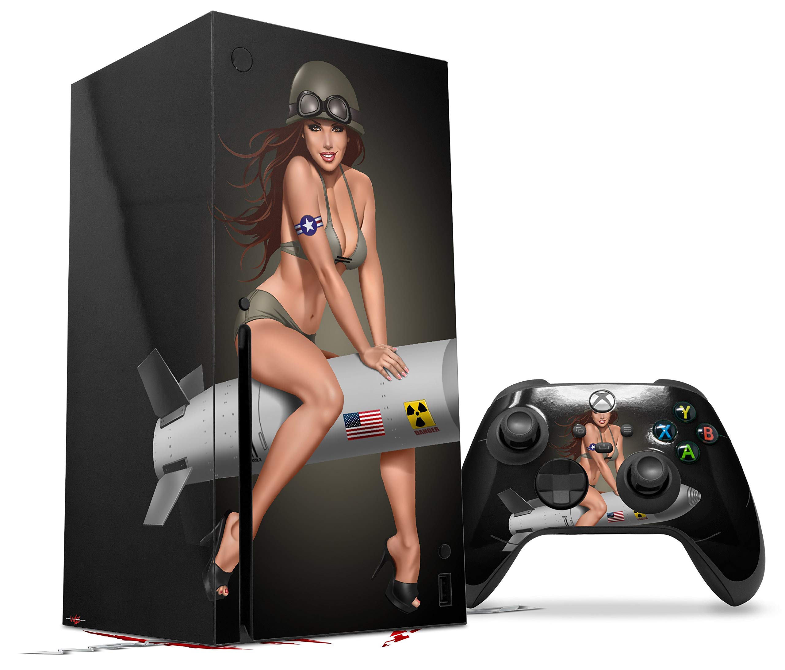 WraptorSkinz Skin Decal Vinyl Wrap compatible with the XBOX Series X Console and Controller - Missle Army Pinup Girl (GAMING CONSOLE NOT INCLUDED)