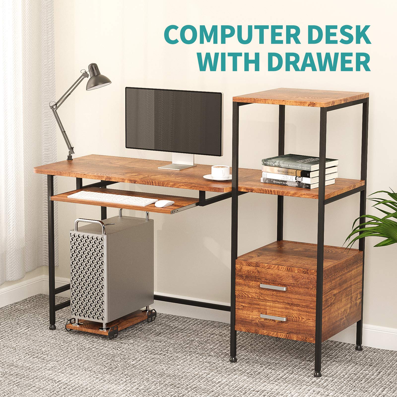 Computer Desk, 55.1"x19.7"x43.3", Walnut Brown