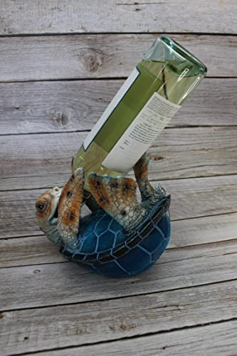 Sea Turtle Bottle Holder Turtle Figurine Natural Color Turtle Wine Bottle Holder, Blue