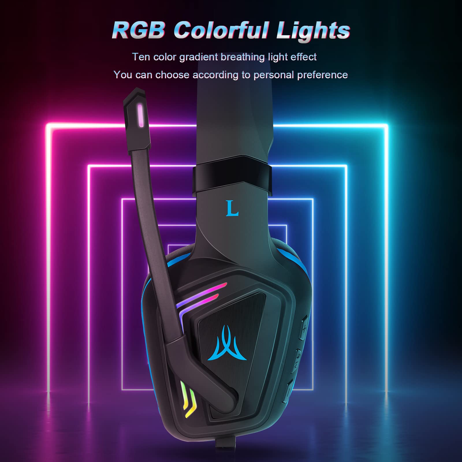 EMPERFIRE 7.1 Surround Sound Gaming Headset with Microphone,Gaming Headphones with Noise Cancelling RGB LED Light Soft Memory Earmuffs for PC Switch Playstation Xbox PS4 PS5 Laptop
