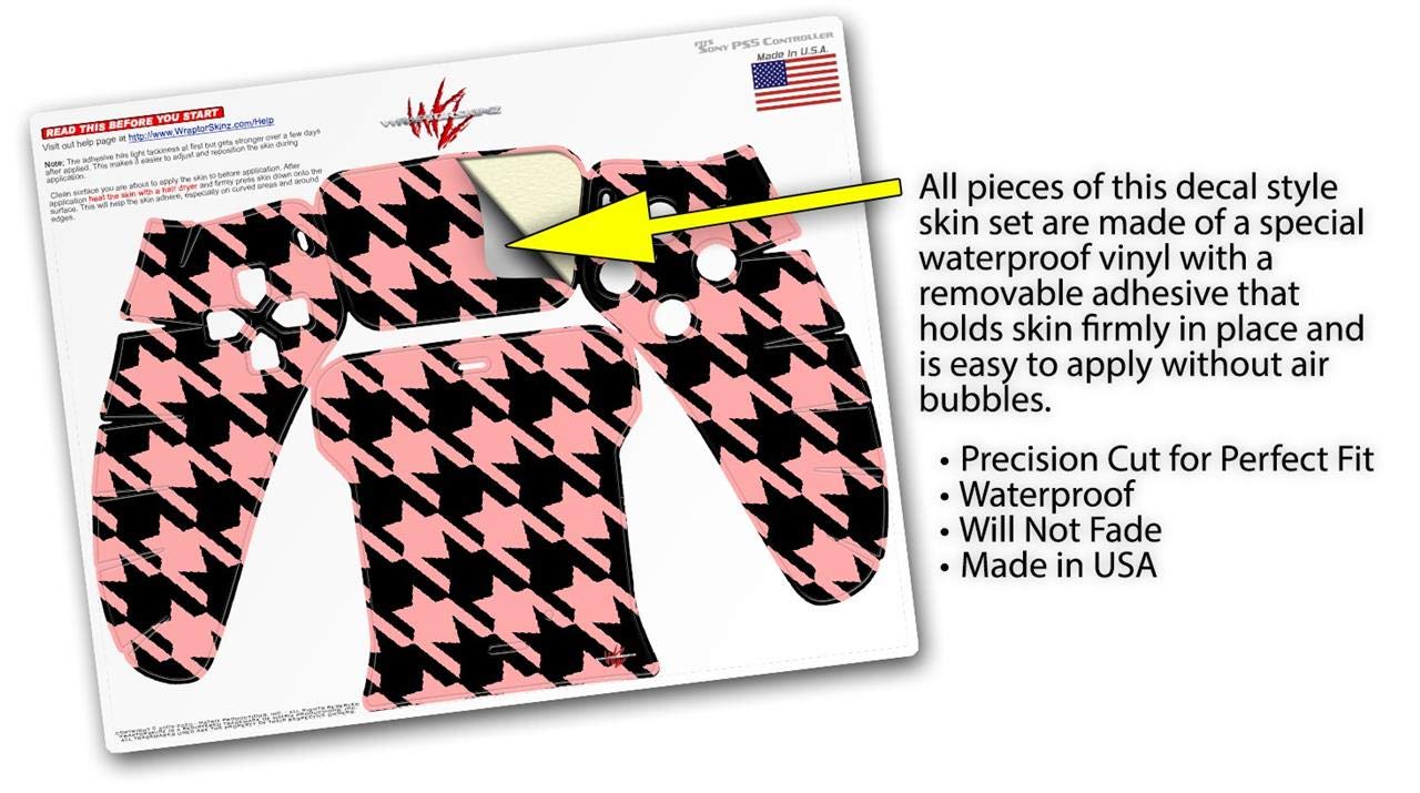 WraptorSkinz Skin Wrap compatible with Sony PS5 DualSense Controller Houndstooth Pink on Black (CONTROLLER NOT INCLUDED)