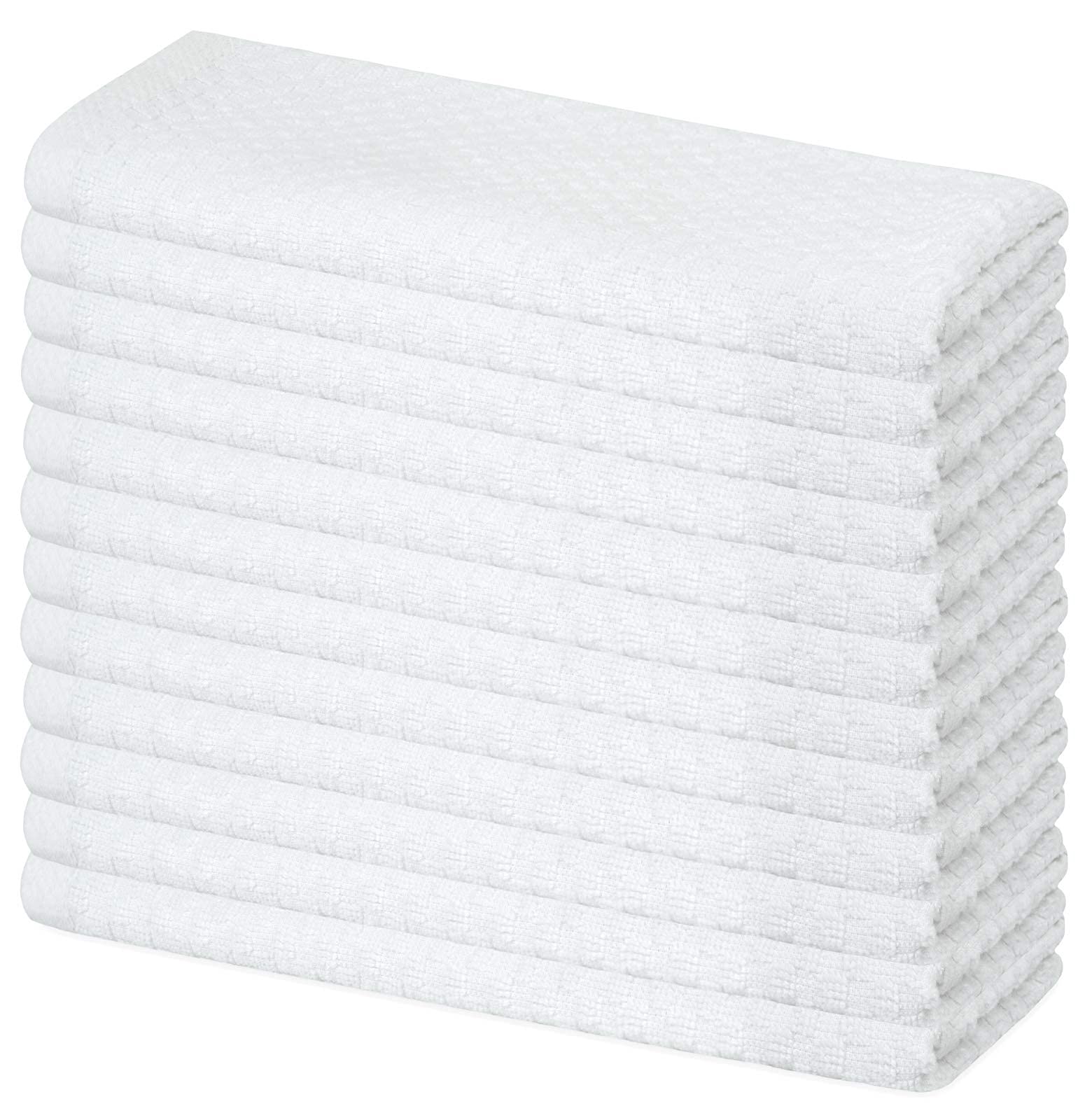 Dish Cloth Towels [12x12] Black and White Dobby Weave Kitchen Dish Towels, Soft and Real Absorbent 100% Cotton - Machine Washable - 12 Pack
