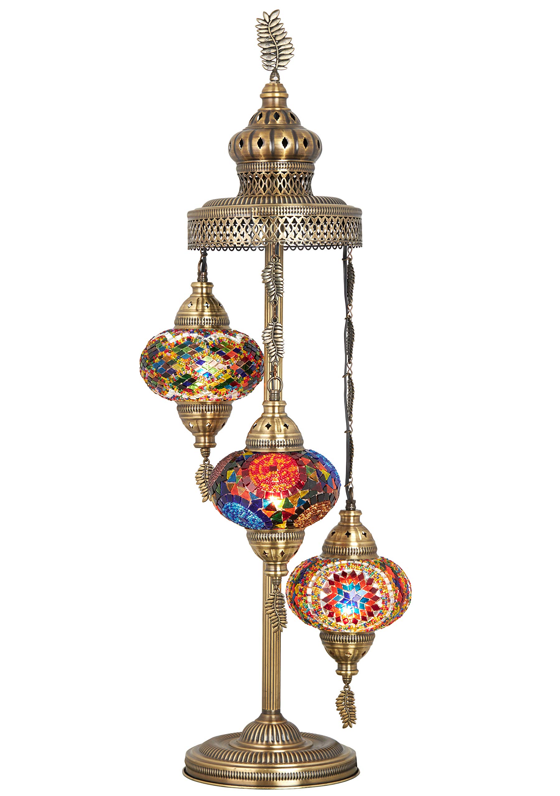 DEMMEX 2020 Customizable Turkish Moroccan Mosaic Tiffany Floor Table Lamp 3 Big Globes