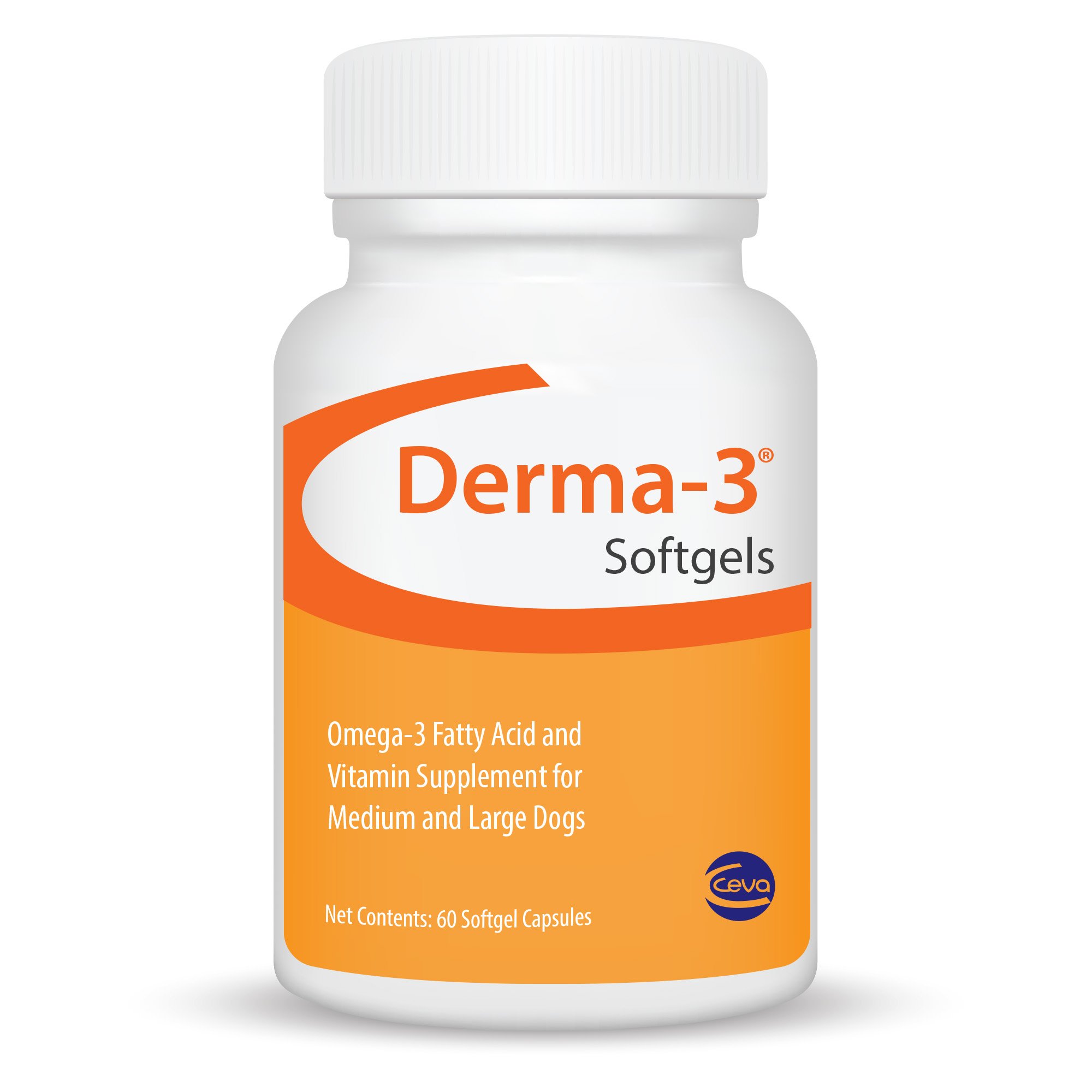 CEVA Derma-3 Softgels, Omega-3 Fatty Acid & Vitamin Supplement for Medium/Large Dogs (60Count)