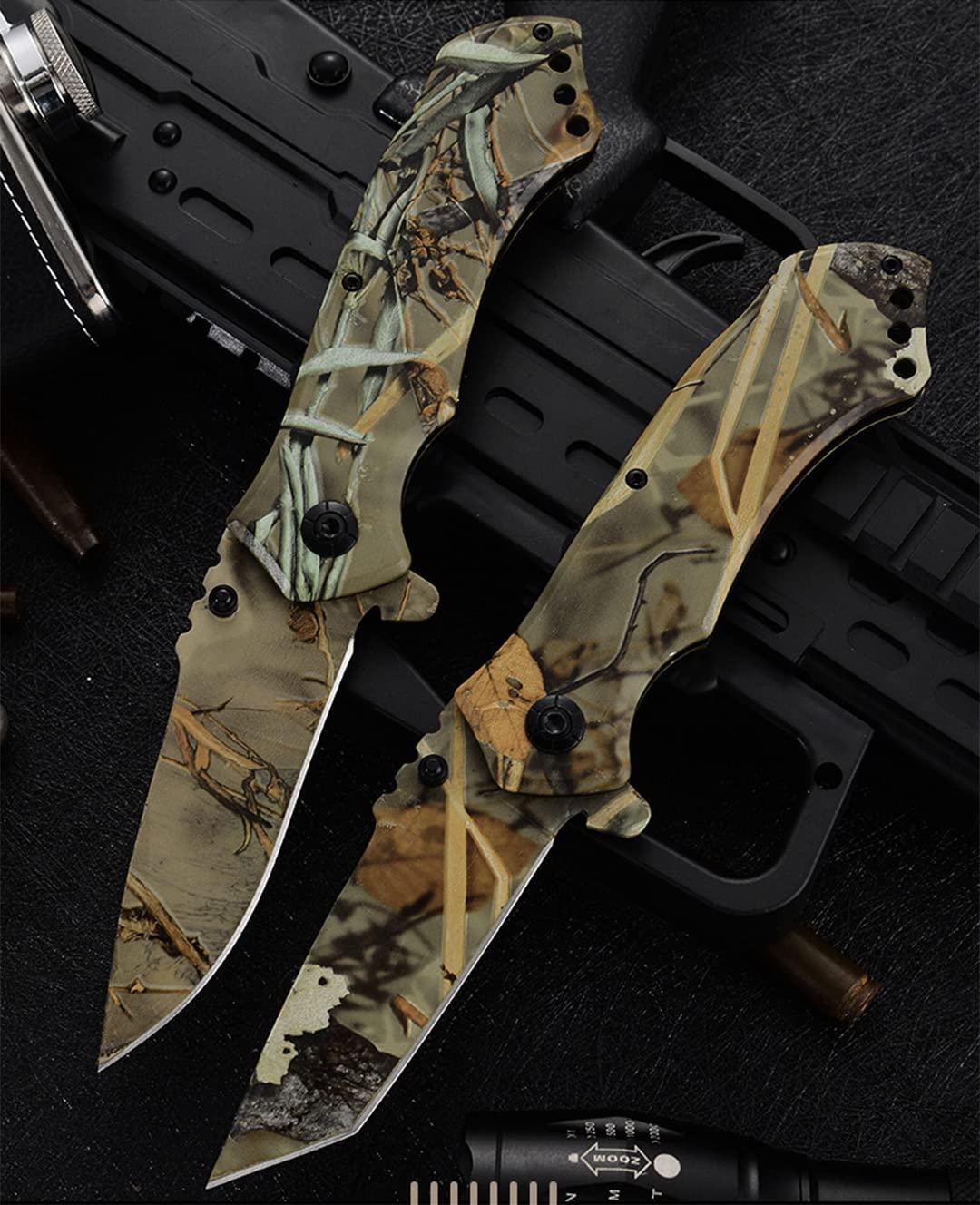 JUNZHIZHE Camouflage Folding Knife,Square Blade Folding Knife,3.2-inch Camouflage Tactical Pocket Knife - EDC Outdoor Camping and Hunting Tools,Father's Day Gift(2Pack)
