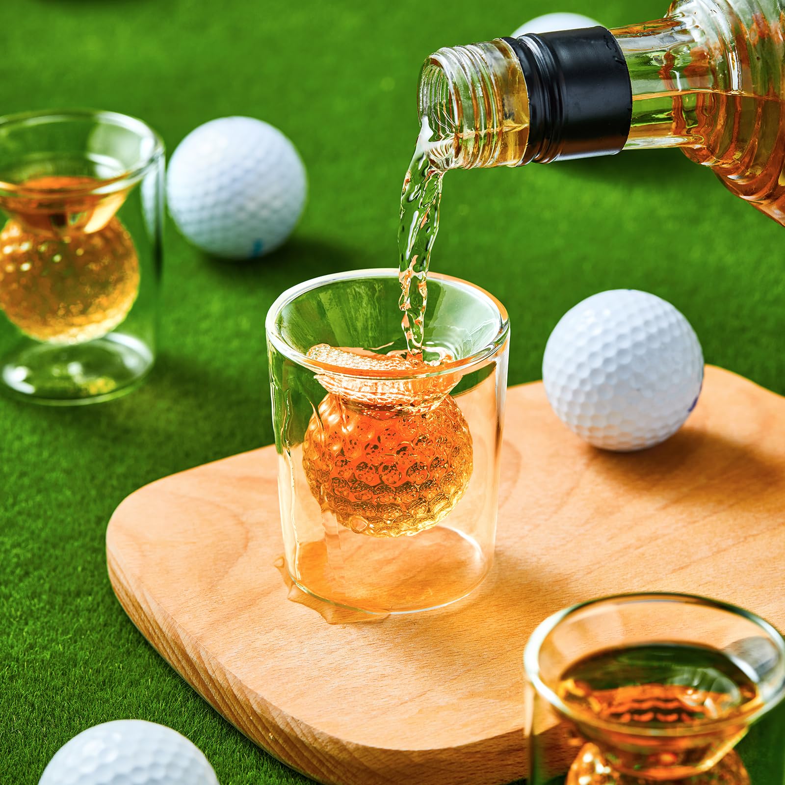 CRAFTGEN Golf Ball Shot Glasses Set of 4 - Funny Handmade Golf Birthday Gifts for Men - 2oz Double Walled with 3D Shape Golf Ball Inside for Tequila, Whiskey, Cocktail - Presents for Golfer