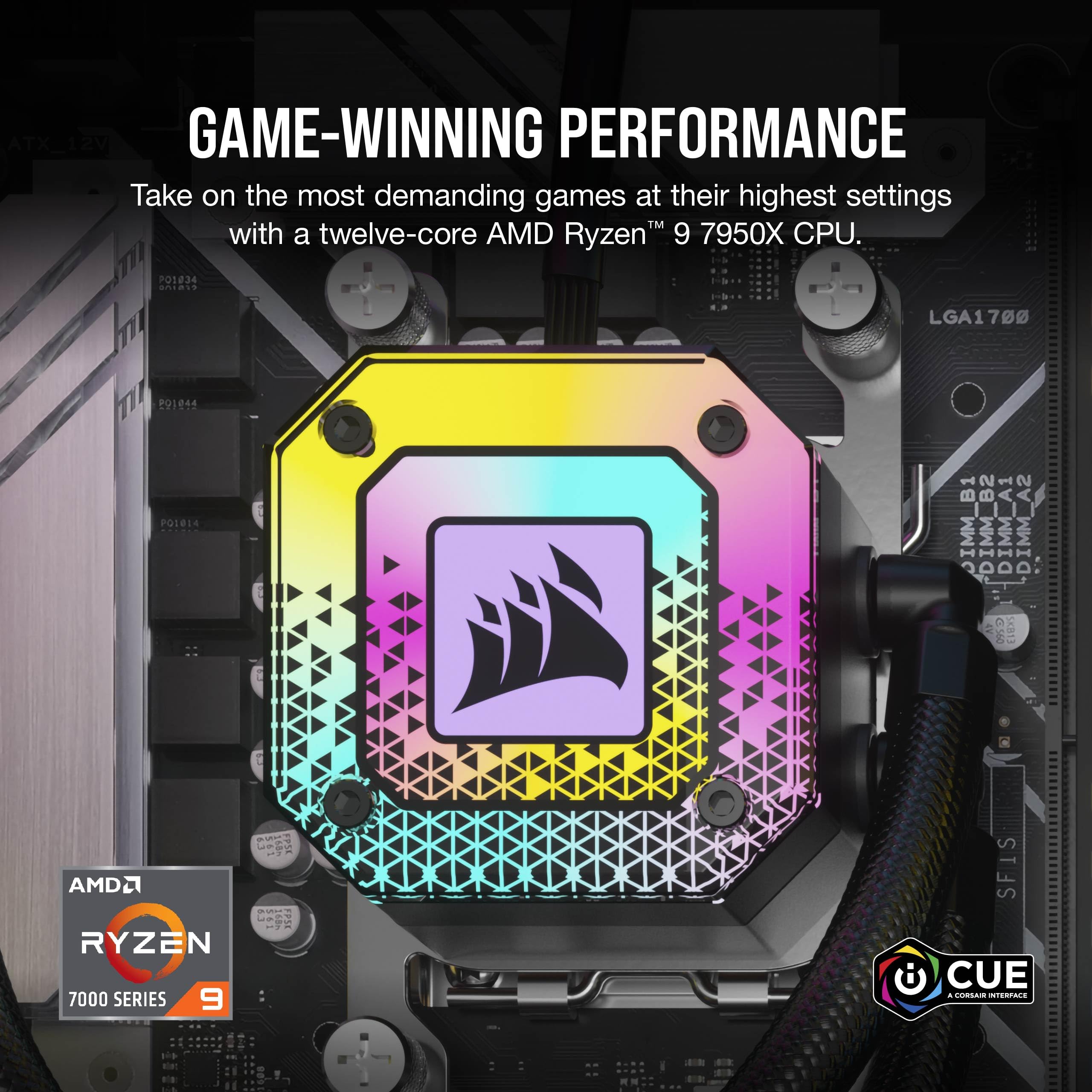 Corsair Vengeance a8100 Series Gaming PC - Liquid Cooled AMD Ryzen 9 7950X CPU - NVIDIA GeForce RTX 4090 GPU - 4TB (2X 2TB) M.2 SSD - 64GB Dominator Platinum RGB DDR5 Memory - Black