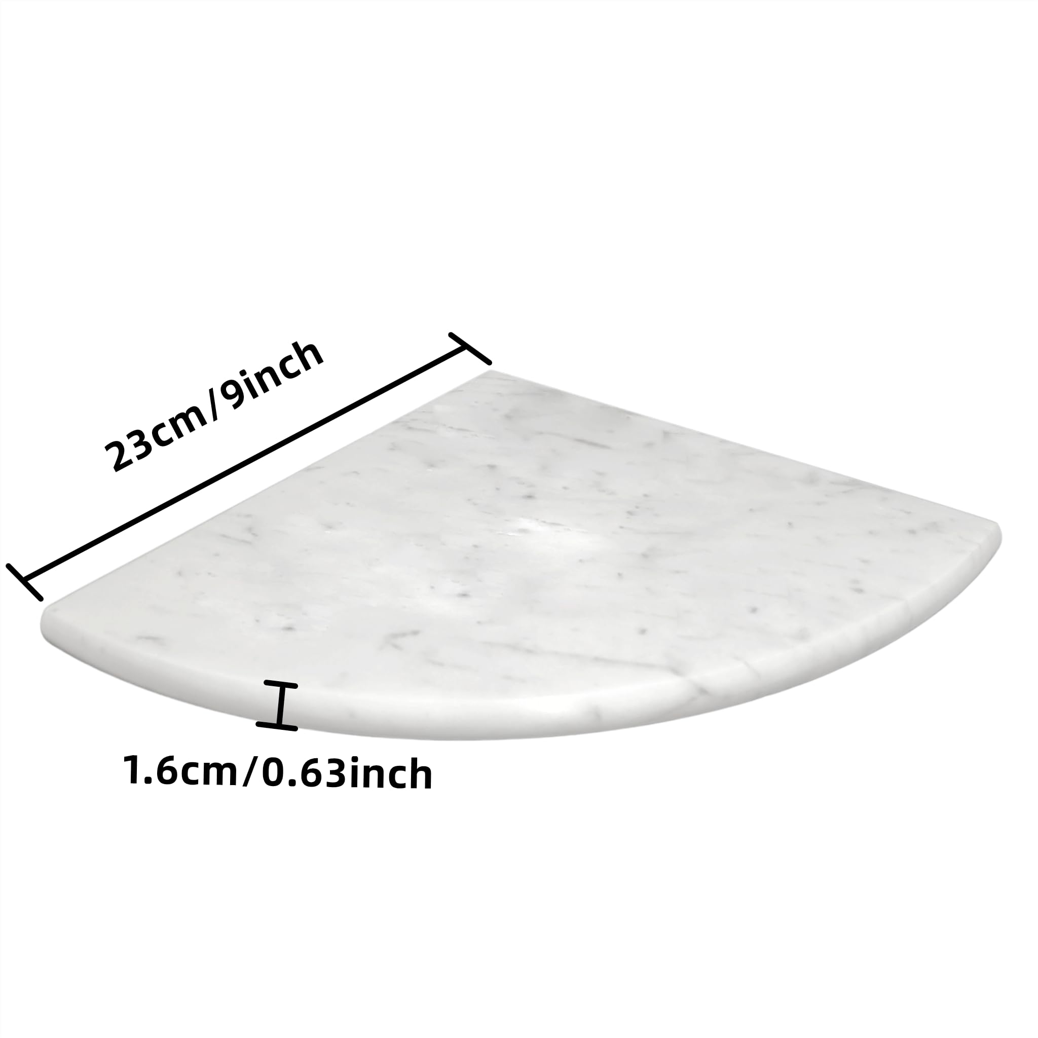 Jusmioke 9 Inch Marble Corner Shower Shelf for Shower Room, Both Side Honed Finish, Bathroom Wall Mounted (Carrara White - 1pcs)