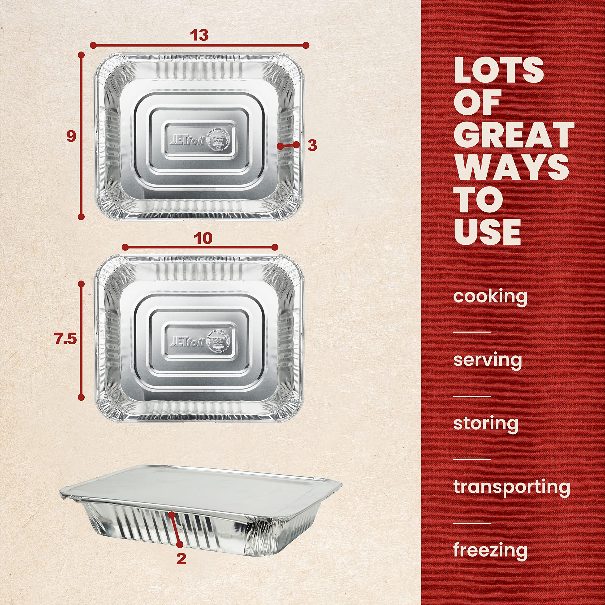 Jetfoil Aluminum Foil Steam Table Pans With Lids | Perfect for Catering, Party Supplies & Suitable for Broiling, Baking, Cakes and Pies - 9 x 13 Half size Deep | Pack of 30