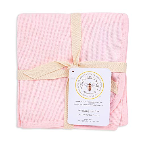 Burt's Bees Baby - Receiving Blanket, 100% Organic Cotton Swaddle, Stroller or Tummy Time Blanket (Blossom), Blossom Pink