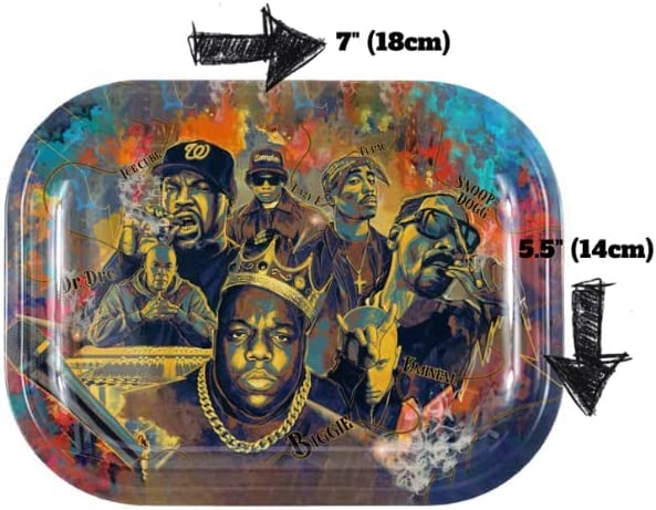 Greatest Rappers Cigarette Metal Rolling Tray 7"x5.5" Perfect Accessory for Rolling Papers and PreRolled Cones