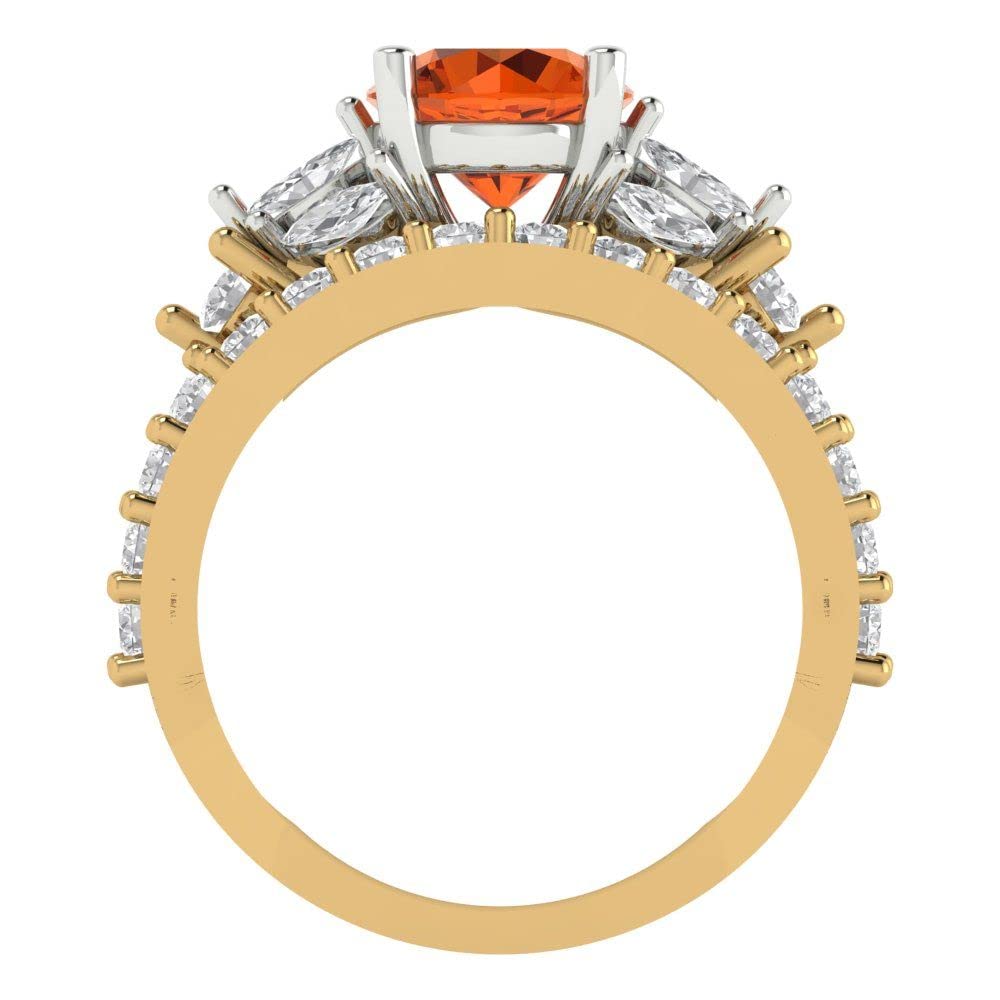 Clara Pucci 2.72ct Round cut 3 stone Genuine Simulated Ruby Engagement Promise Anniversary Bridal Ring Band set 18K 2 tone Gold 3.5