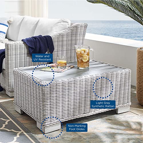 Modway Conway 32" Modern Rattan Outdoor Coffee Table in Light Gray