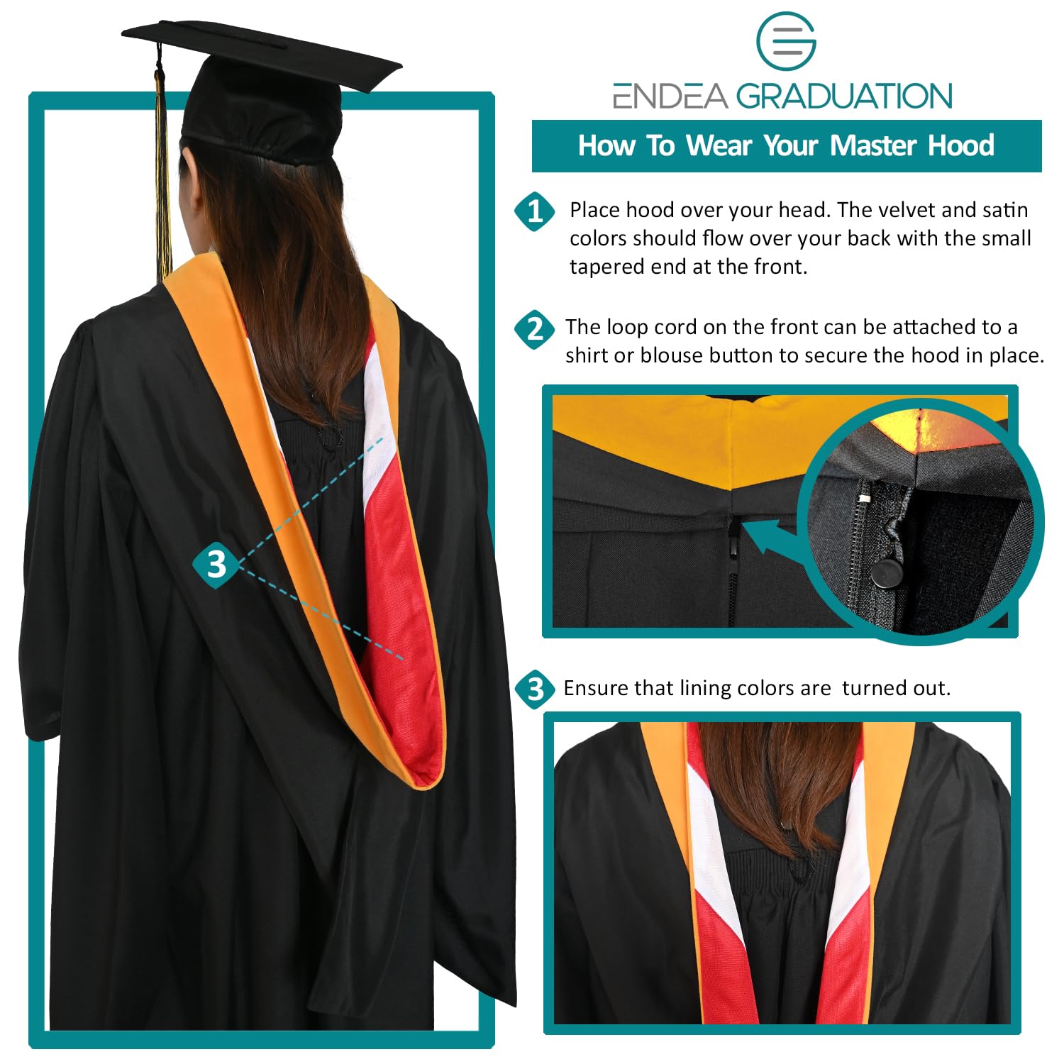 Endea Graduation Masters Hood for Education, Counseling & Guidance, Arts in Education College Degrees - Unisex (Light Blue/Navy Blue/Gold)
