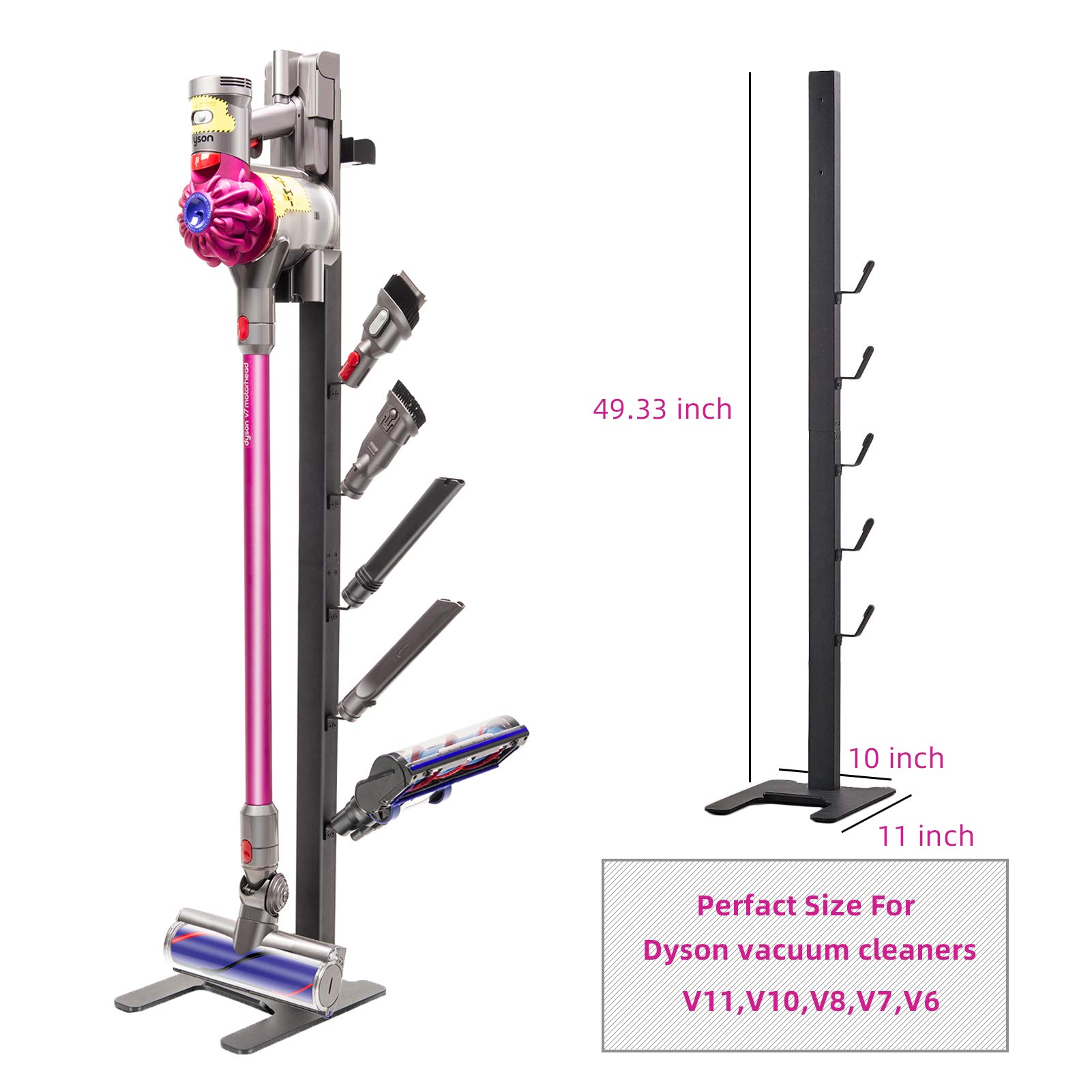 BRIGHTSHOW [2023 Upgrade] Vacuum Stand, Storage Stand Docking Station Stable Metal Accessories Storage Bracket Holder for Dyson Handheld V15 Detect V11 V10 V8 V7 V6 Cordless Vacuum Cleaners (Black)