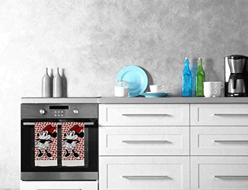 Disney 100% Cotton Kitchen Towels, 2pk, Perfect for Drying Dishes & Hands, Absorbent, Light Weight, and Adorable- Machine Washable- 16β x 26β - Minnie Red Bows