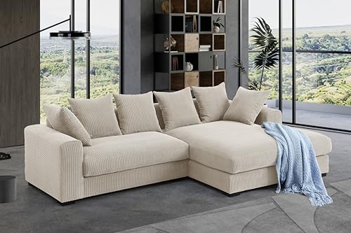 Eafurn Luxe Upholstered Right Facing Chaise Lounge Sectional Sofa in Soft Corduroy Fabric with Removable Cushions, Oversized Sleeper Couch Bed for Relaxing in Living Room or Bedroom