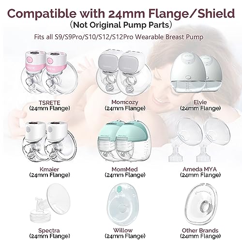 semai Flange Inserts 13/15/17/19/21mm Compatible with Momcozy S12 Pro/S9 Pro/S12/S9/Medela/Spectra/TSRETE 24mm Breast Pump Flanges, Reduce 24mm Nipple Tunnel Down to Correct Size, 5PCS (NOT 5 Pairs)