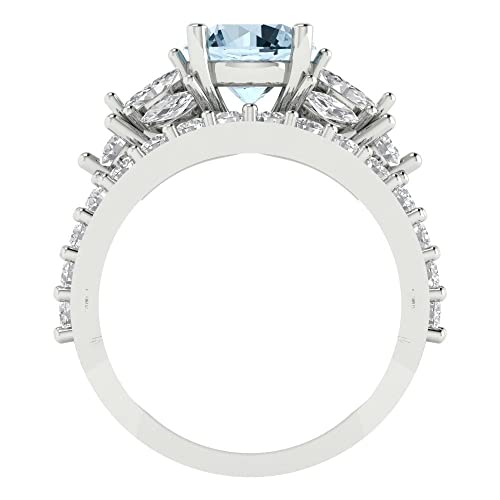 Clara Pucci 2.72ct Round Cut Custom Marquise 3 stone Sky Blue Topaz Engagement Wedding Bridal Ring Band set 18K White Gold Size 5.75