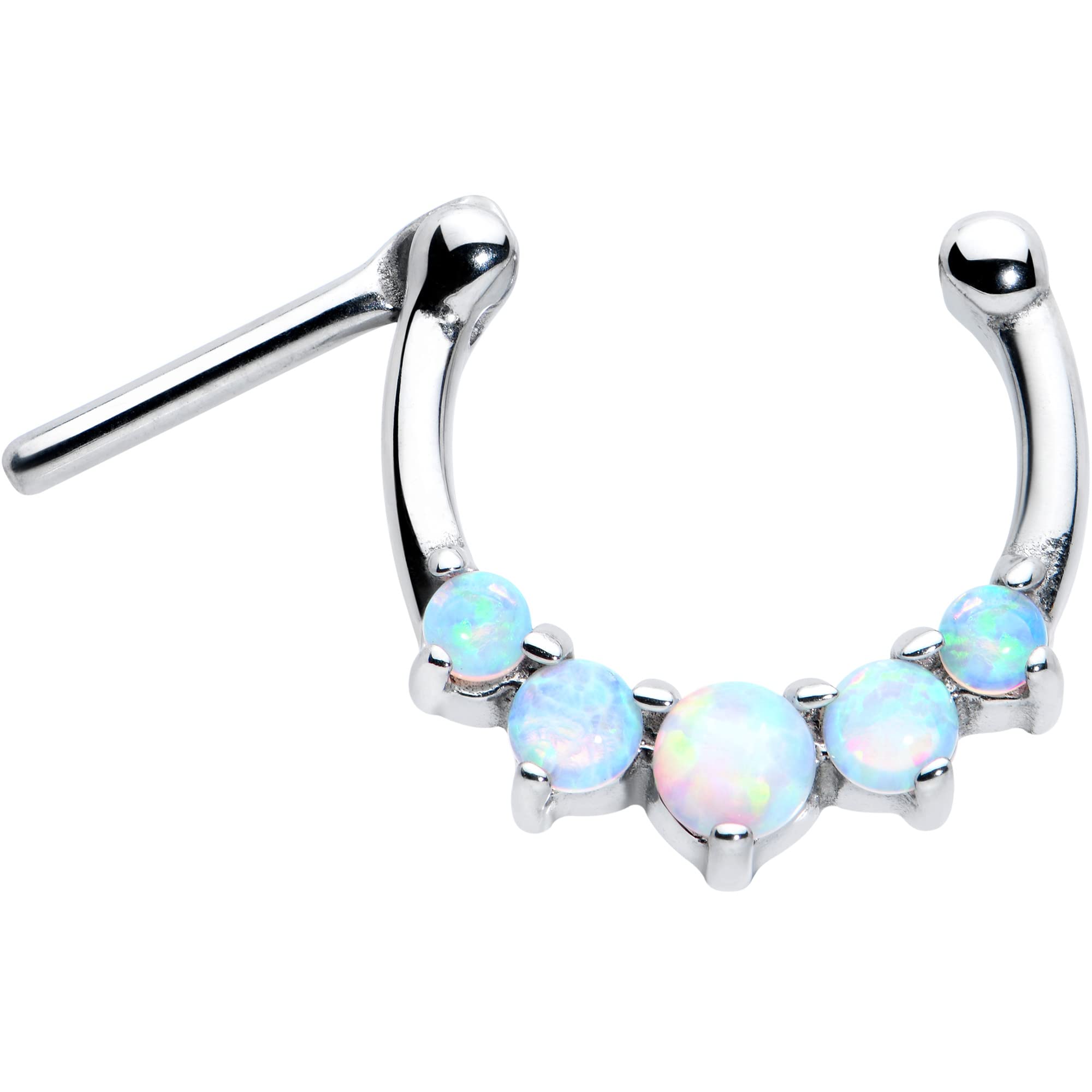 Body Candy Stainless Steel Barbell White Synthetic Opal Quintet Septum Clicker 16 Gauge 1/4"