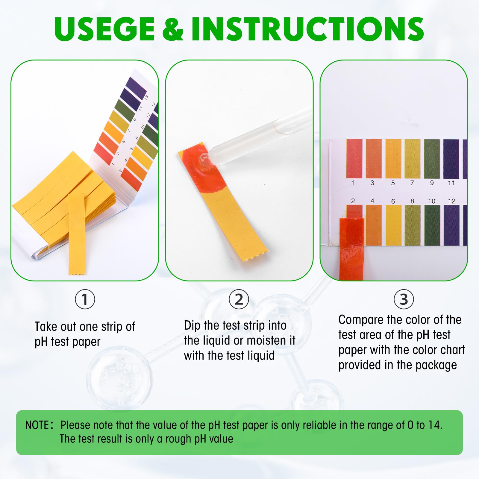Handepo 50 Pack pH Test Strips 1-14 Universal pH Test Paper Full Range Litmus Test Paper Strips pH Test 4000 Strips for Teaching, Student, Chemistry Experiment, Saliva Urine Water Soil