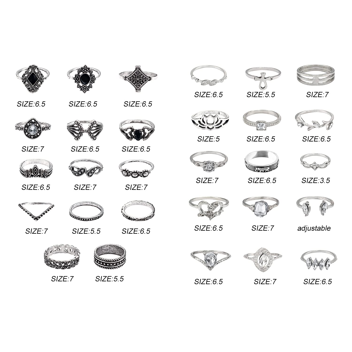CLOYAN 99 Pcs Knuckle Rings for Women Cool Silver Rings Set Bohemian Goth Vintage Hippie Stackable Crystal Jewelry Accessories