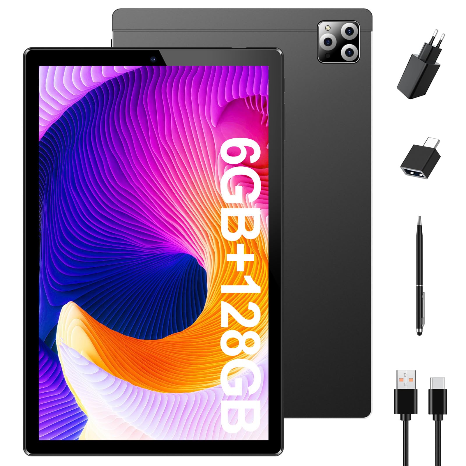 BRILLAR 10 inch Android Tablet with case, 128GB ROM 1TB Expandable, 8-core Processor, Dual SIM Card Siots, 6000mAH (Black/Green)
