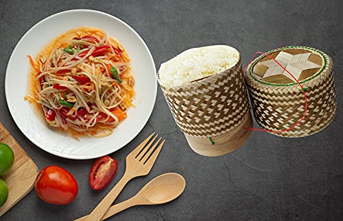 Heavens Tvcz Serving Basket Bamboo Sticky ''KRA-Tip'' Thai Laos Rice Handmade Traditional Weave Wickerwork Vegetable Based Dye Serving Travel Picnic Keeping Rice After Steaming Keep Sticky Rice Warm