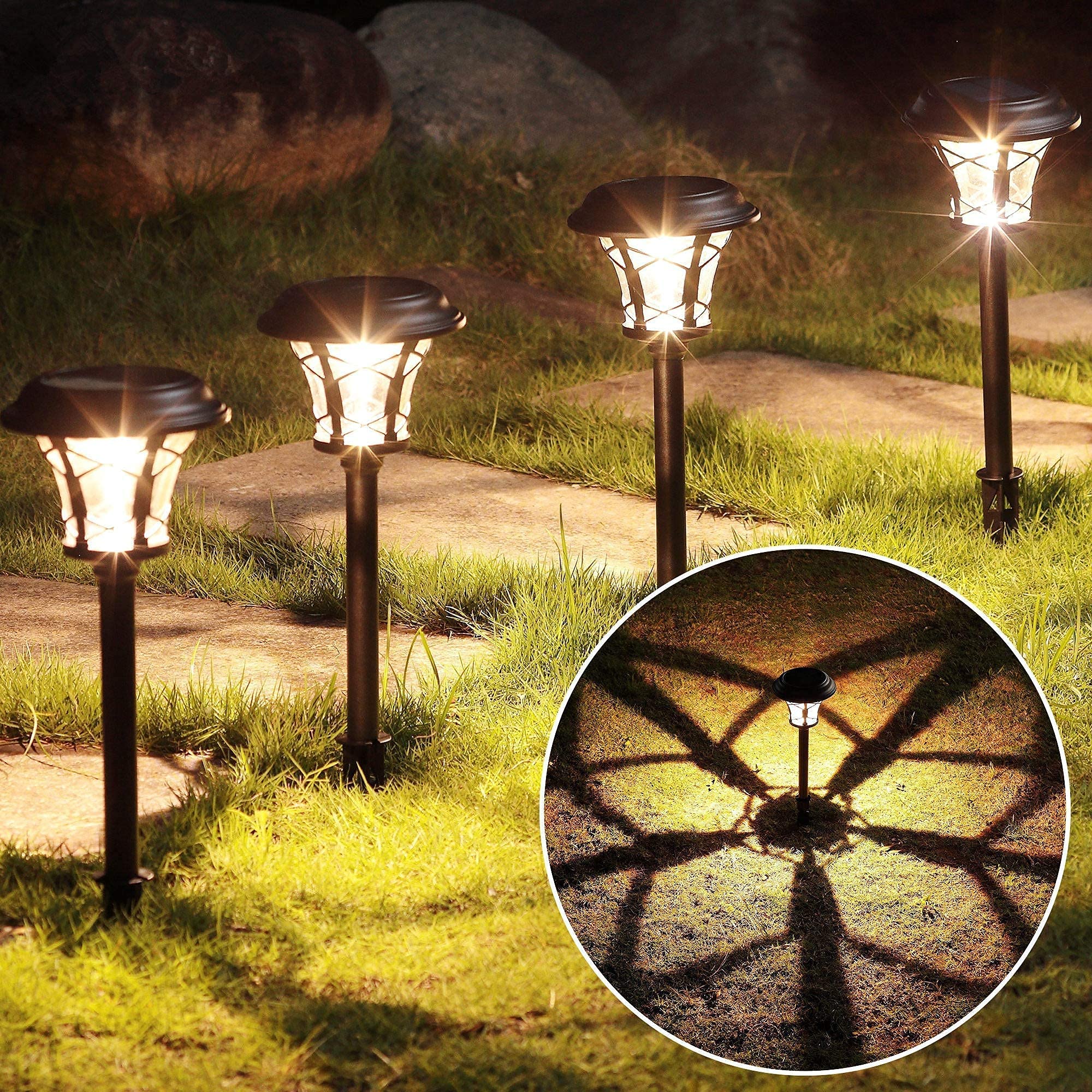 YLHDRILY 6 Pack Solar Path Lights High Lumen Super Bright SMD LED Solar Outdoor Stainless Steel & Glass Waterproof Landscape Lights for Pathway,Garden,Yard, Patio, Walkway,Driveway,
