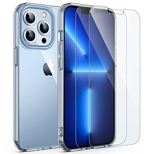 Imguardz Compatible with iPhone 13 Pro Clear Case with 2 Pack Tempered Glass Screen Protector, Hybrid Shockproof Protective Phone Case Slim Thin Cover for iPhone 13 Pro 6.1 inch 2021 (Clear)