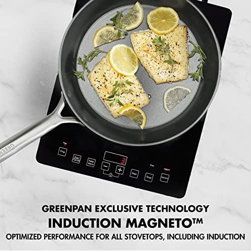 GreenPan GP5 Hard Anodized Healthy Ceramic Nonstick 9.5β & 11β 2 Piece Frying Pan Skillet Set,Heavy Gauge Scratch Resistant,Stay-Flat Surface, Induction, Mirror Finish Handle,Oven Safe,PFAS-Free, Blue